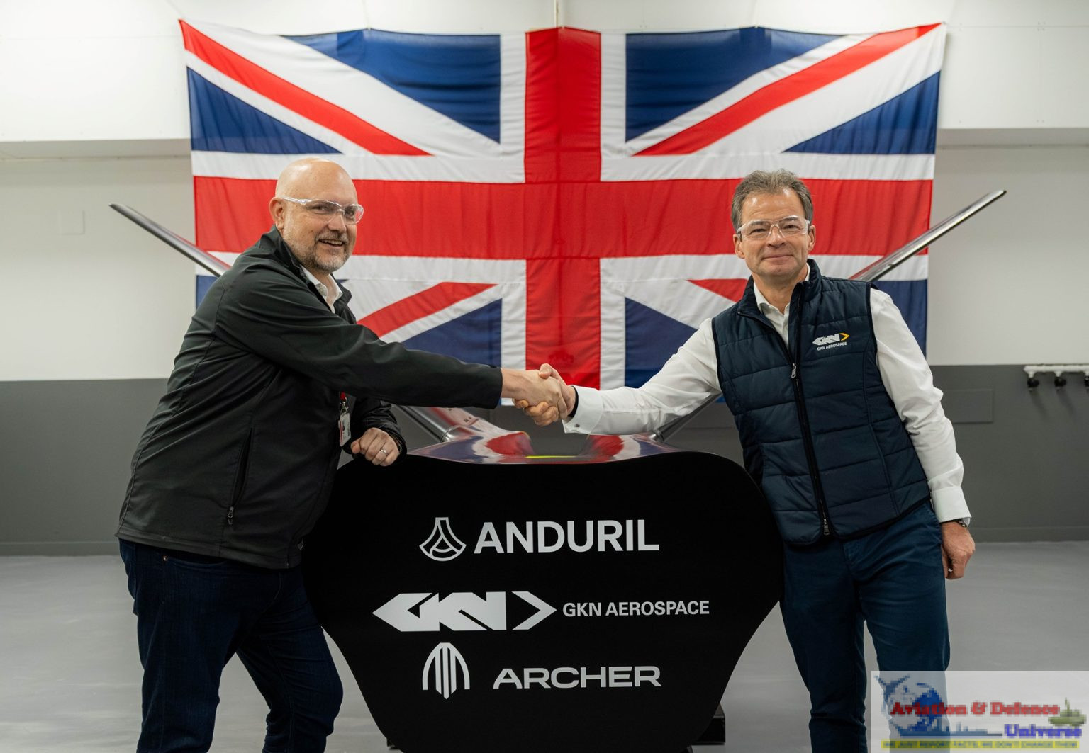 SVP Technology Anduril Shane Arnott and GKN Aerospace CEO Peter Dilnot ...
